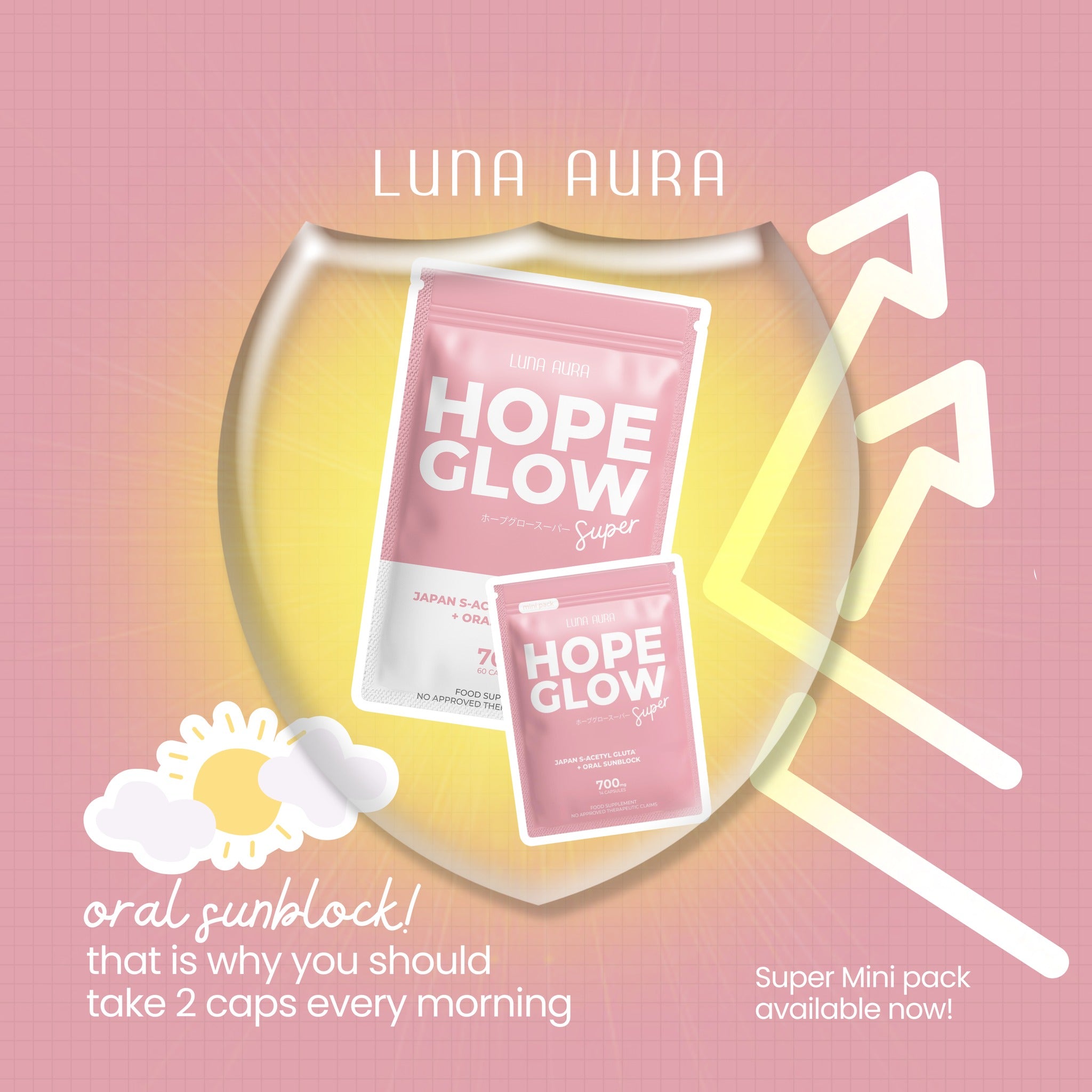 Luna Aura Hope Glow Super Japan S-Acetyl Glutathione + Oral Sunblock ...